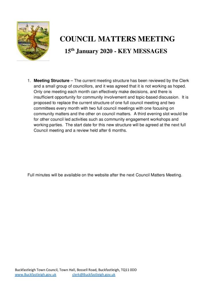 Council Matters Meeting 15th January 2020 – Key Messages ...